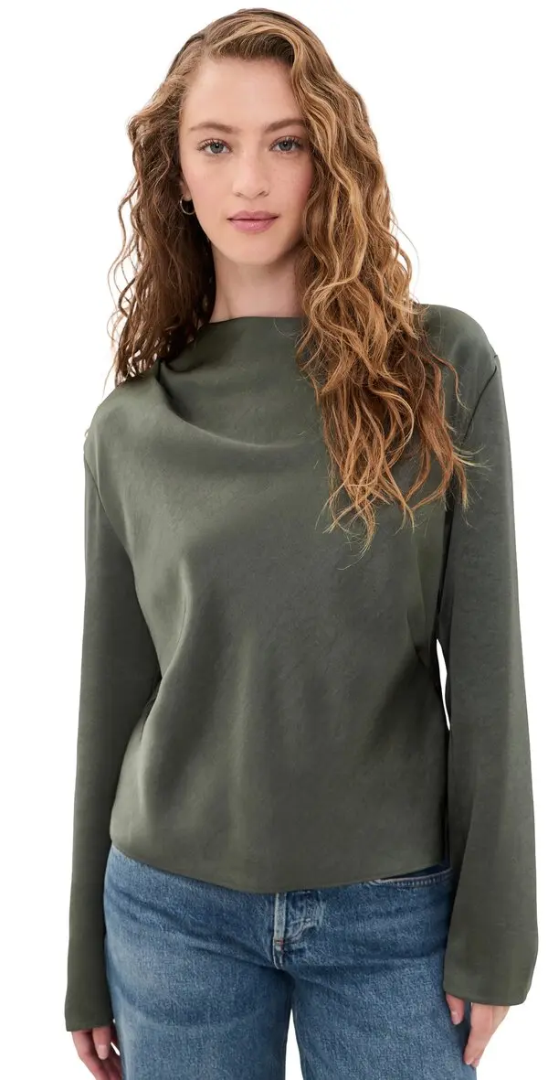 Vince Draped Cowl Neck Blouse - Dusty Olive