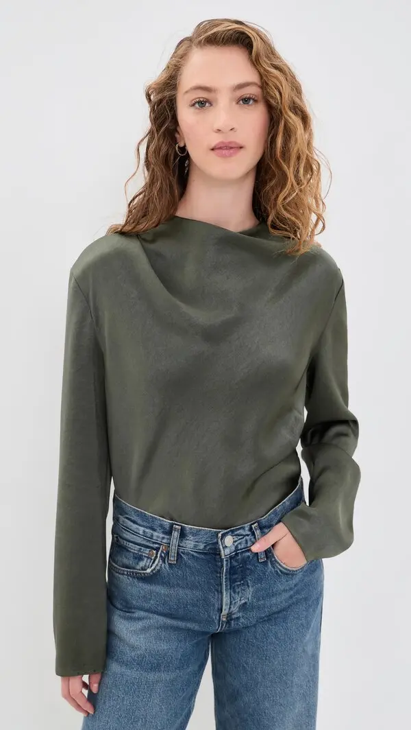 Vince Draped Cowl Neck Blouse - Dusty Olive