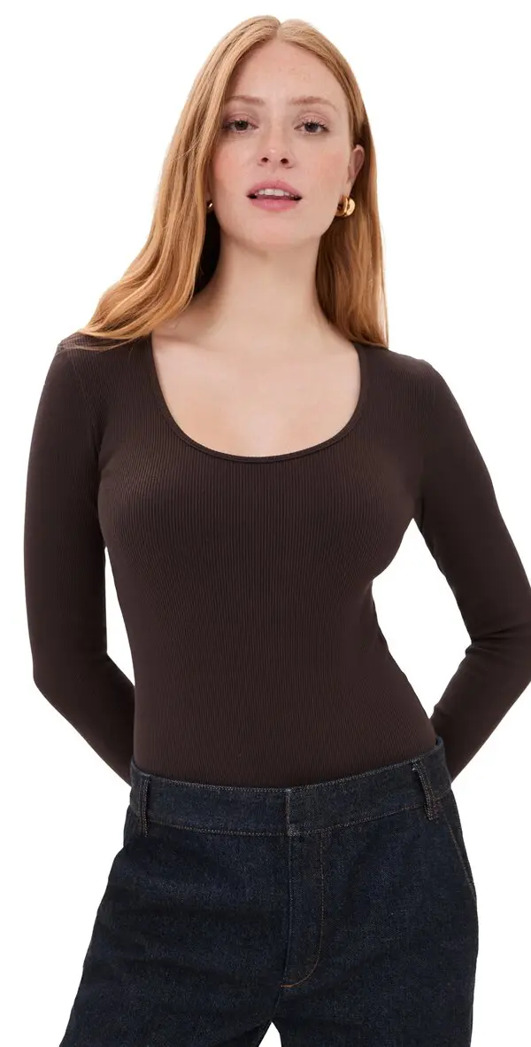 L'Agence Elara Scoop Neck Thong Bodysuit - Dark Java