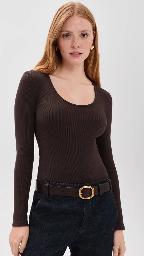 L'Agence Elara Scoop Neck Thong Bodysuit