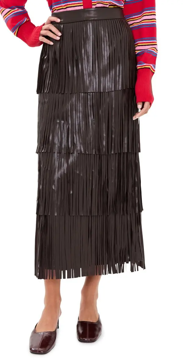 SIMONMILLER Za Za Faux Leather Fringe Skirt