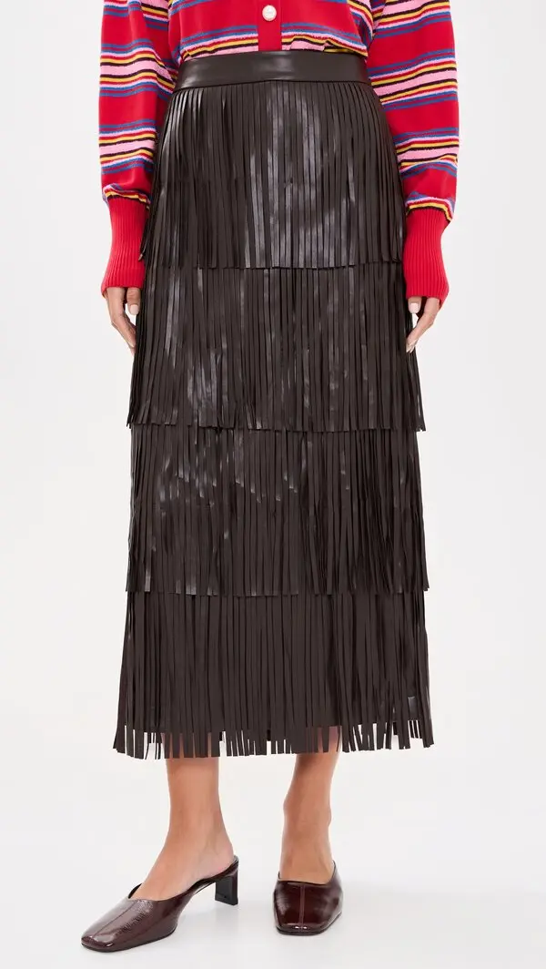 SIMONMILLER Za Za Faux Leather Fringe Skirt