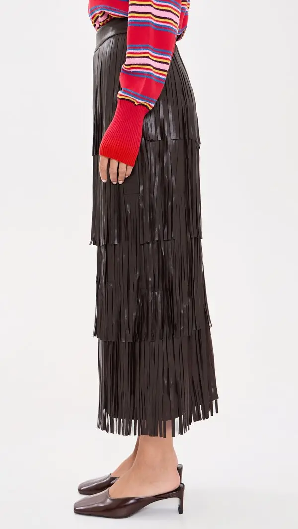 SIMONMILLER Za Za Faux Leather Fringe Skirt