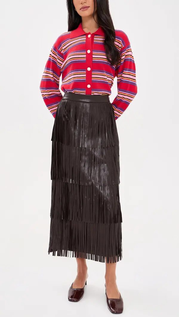 SIMONMILLER Za Za Faux Leather Fringe Skirt