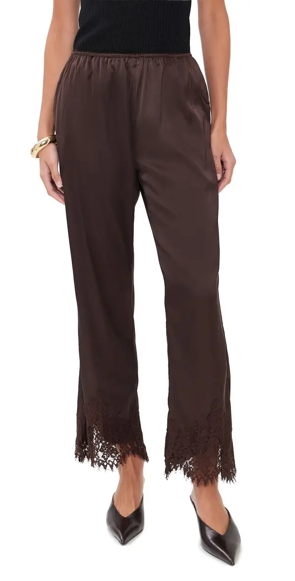BAILEY ROSE Lace Trim Pants - Brown