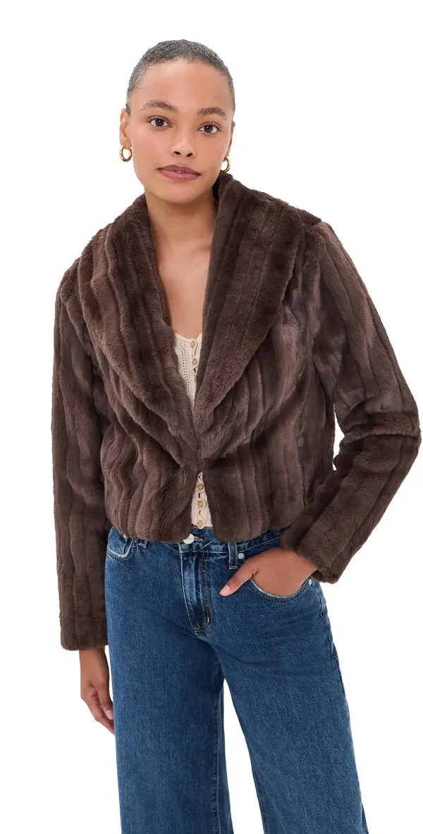 L'Agence Davy Crop Faux Fur Jacket - Dark Java Striped Fur