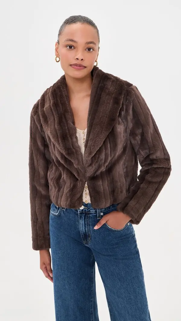 L'Agence Davy Crop Faux Fur Jacket - Dark Java Striped Fur