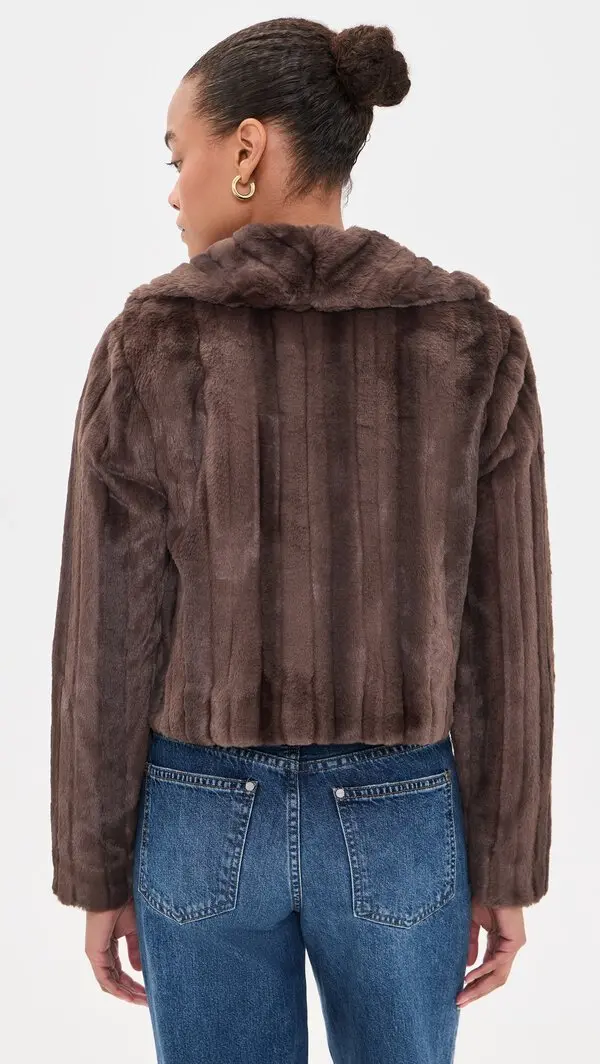 L'Agence Davy Crop Faux Fur Jacket - Dark Java Striped Fur