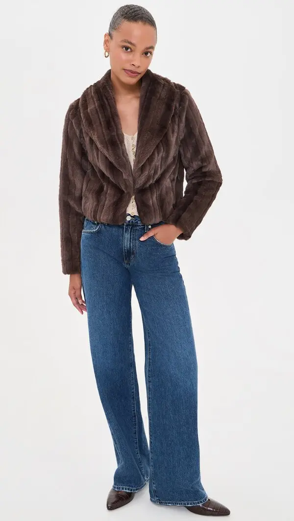 L'Agence Davy Crop Faux Fur Jacket - Dark Java Striped Fur