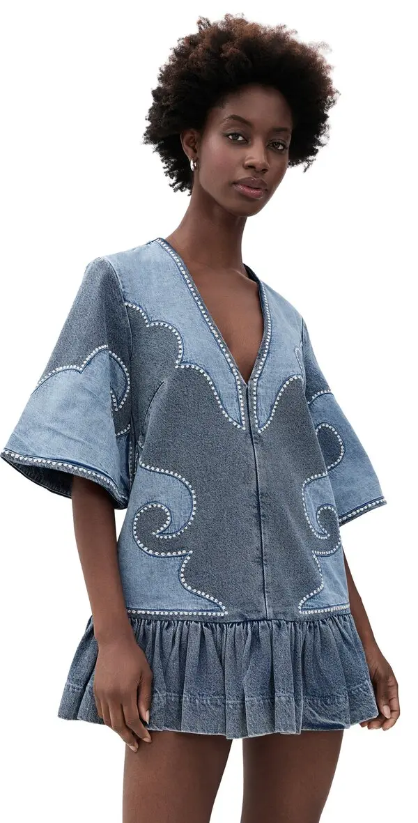 ALEMAIS Jesse Denim Applique Mini Dress - Blue