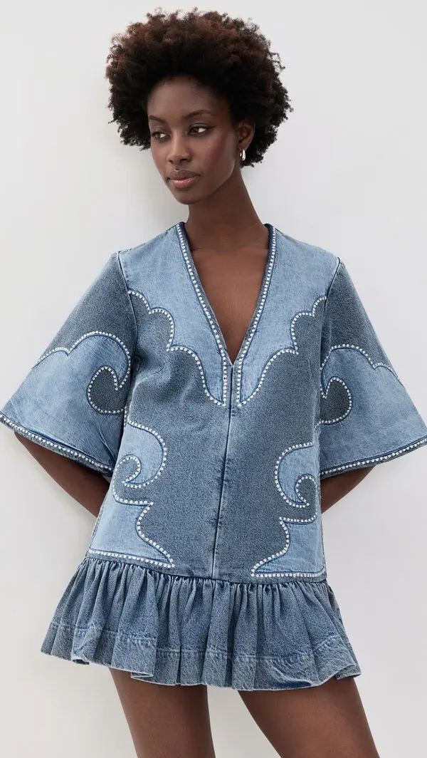 ALEMAIS Jesse Denim Applique Mini Dress