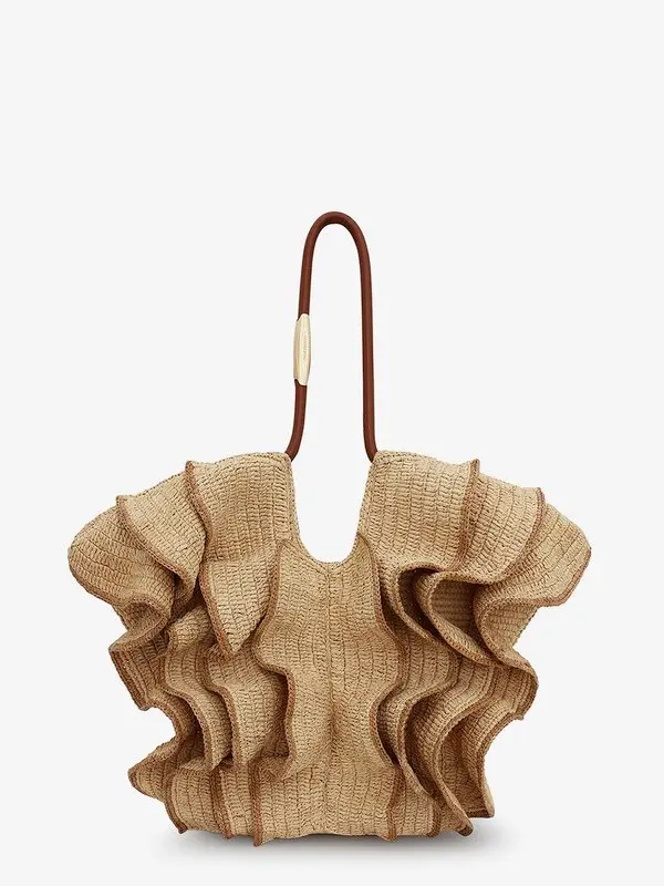 Zimmermann Goldentime Raffia Shoulder Bag With Ruffles