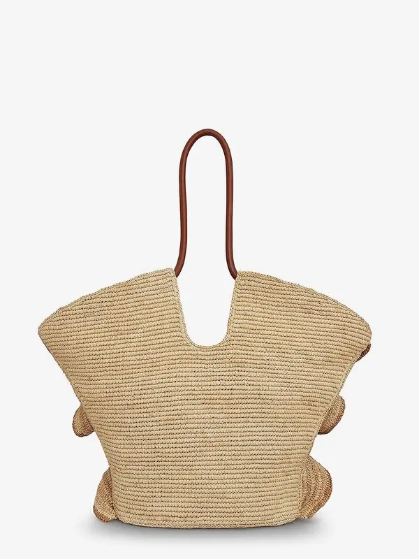 Zimmermann Goldentime Raffia Shoulder Bag With Ruffles