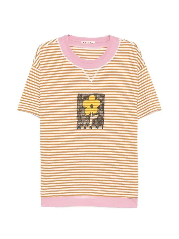Marni Striped T-shirt With Floral Print