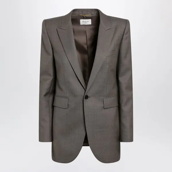 Saint Laurent Single-breasted Jacket In Taupe Virgin Wool - Brown