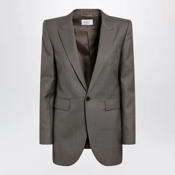 Saint Laurent Single-breasted Jacket In Taupe Virgin Wool
