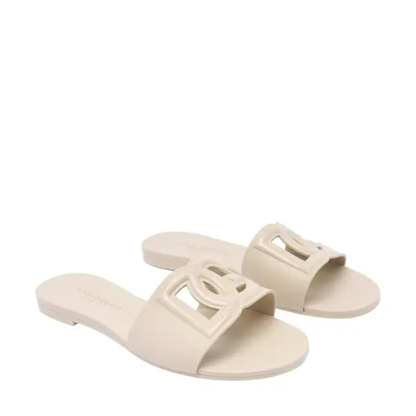 Dolce & Gabbana Dg Logo Beachwear Rubber Slide Sandals - Cream
