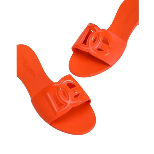 Dolce & Gabbana Dg Logo Rubber Beachwear Slide Sandals - Orange