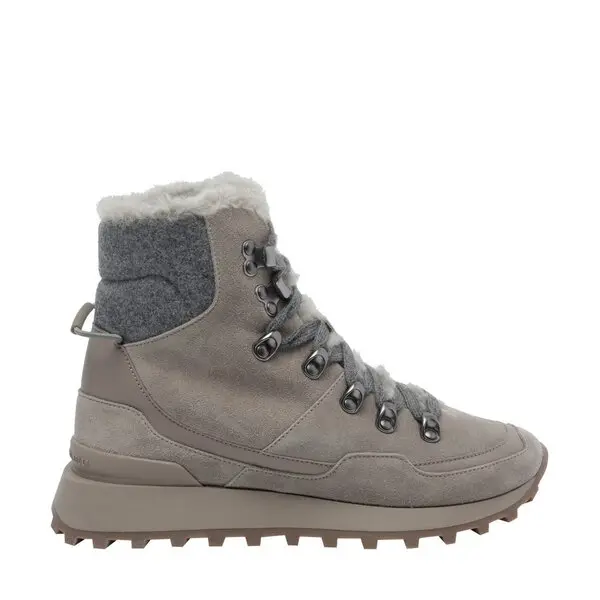 Brunello Cucinelli Suede, Knit And Shearling Runners - Gray