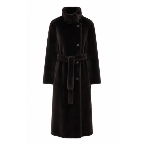 Brunello Cucinelli Shearling Coat With Belt And Monile - Brown