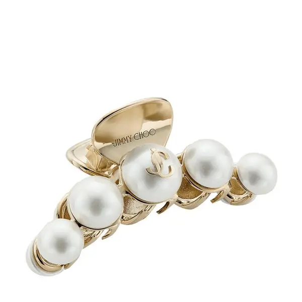 JIMMY CHOO Claw Hair Clip With Pearls And Logo - White