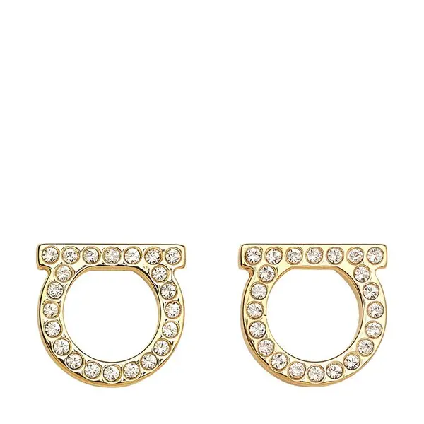 FERRAGAMO Large Crystals Gancini Earrings - Gold