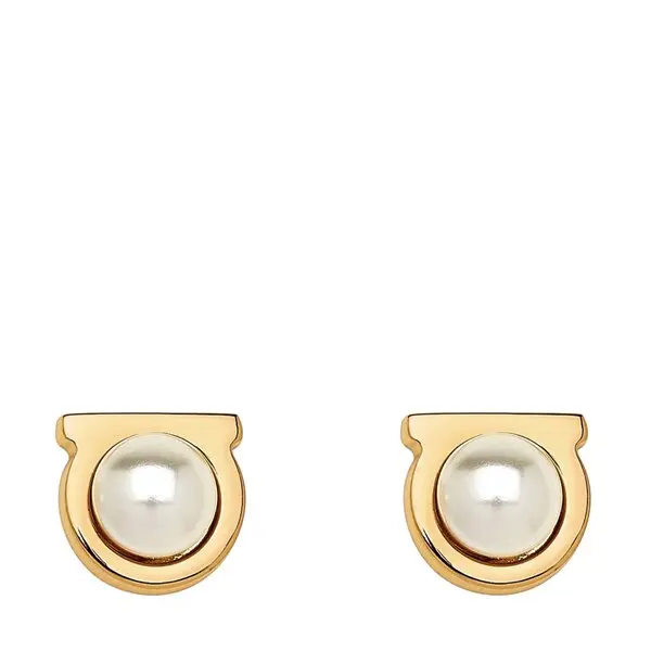 FERRAGAMO Gancini Pearl Earrings - Gold