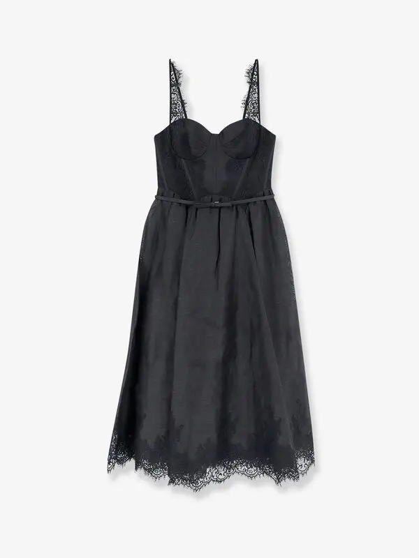 Zimmermann Valiant Midi Dress In Linen And Silk Blend - Black