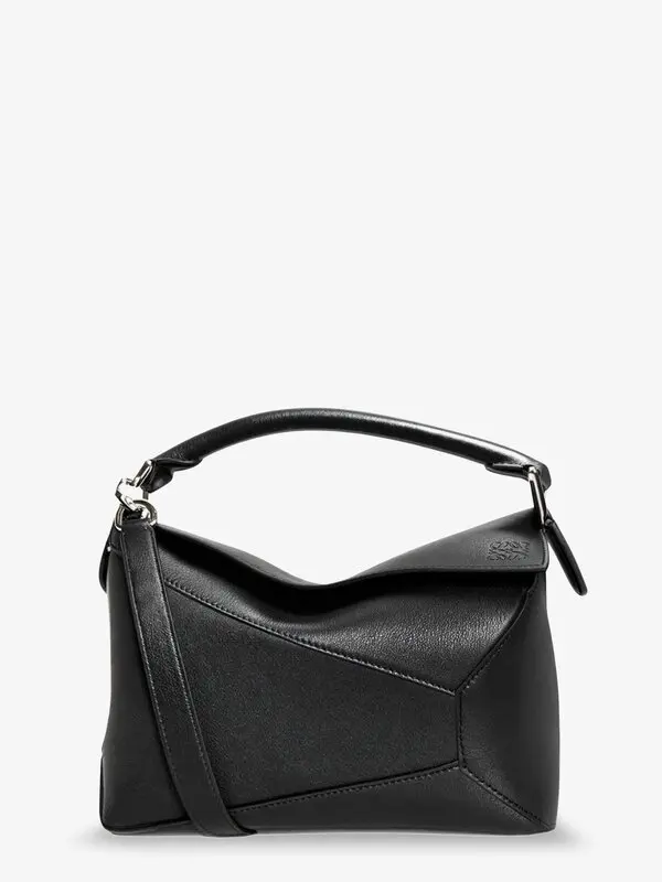 Loewe Puzzle Edge Leather Handbag With Engraved Anagram Logo - Black
