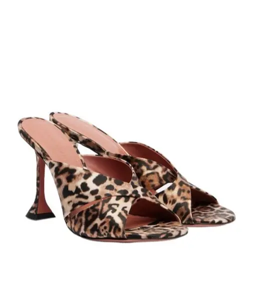 Amina Muaddi Leopard-print Satin Mules - Nude