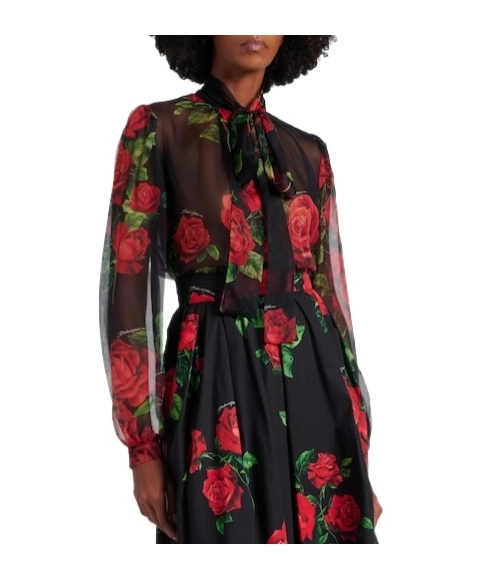 Dolce & Gabbana Floral Sheer Silk Chiffon Blouse