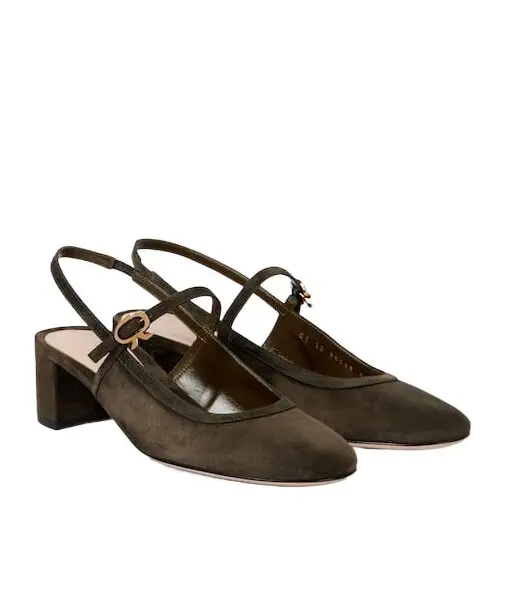 GIANVITO ROSSI Leather-trimmed Suede Slingback Pumps - Brown
