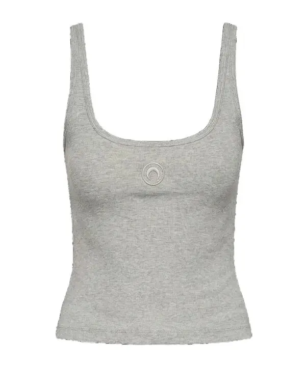 MARINE SERRE Moon Logo Ribbed Cropped Tank Top - Gray