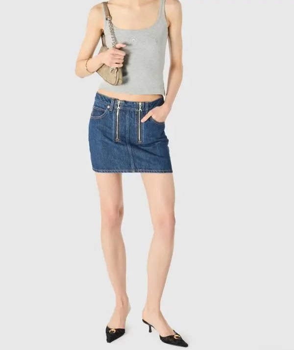 MARINE SERRE Moon Logo Ribbed Cropped Tank Top
