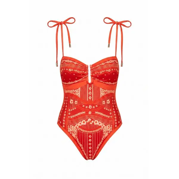 JESSIE ZHAO NEW YORK Brown / Red Sunset Safari Reversible One Piece Swimsuit - Brown/red