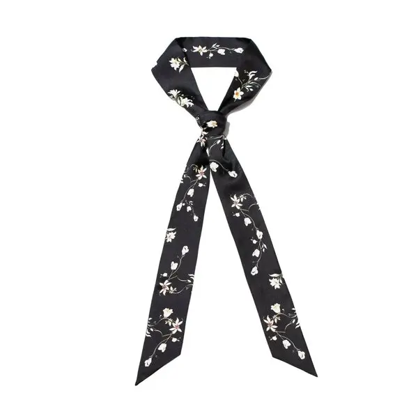 JESSIE ZHAO NEW YORK Silk Skinny Scarf Starlit Bloom - Black