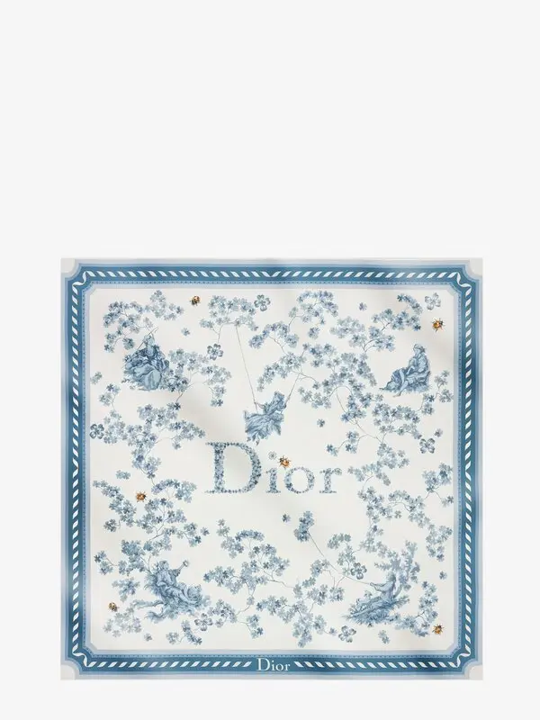 Dior Silk Scarf With Toile De Jouy Clover 90 Pattern - Multicolor
