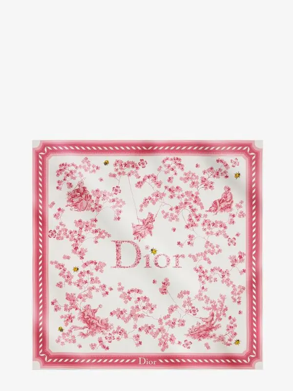 Dior Silk Scarf With Toile De Jouy Clover 90 Pattern - Multicolor