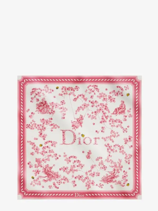 Dior Silk Scarf With Toile De Jouy Clover 90 Pattern - Multicolor