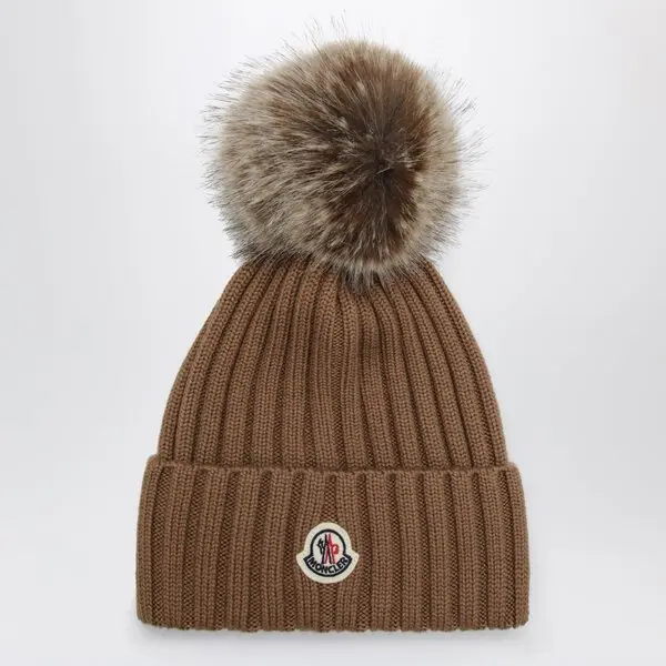Moncler Beige Wool Beanie With Pom-pom - Cream