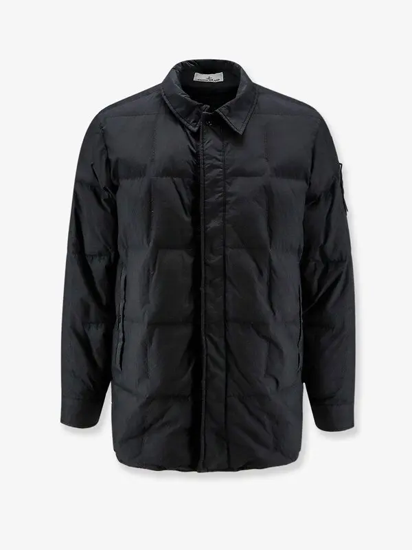 Stone Island Garment Dyed Crinkle Reps Ny Recycled Nylon Down Jacket With Side Logo Patch - Black