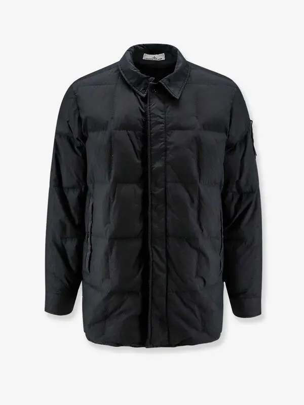 Stone Island Garment Dyed Crinkle Reps Ny Recycled Nylon Down Jacket With Side Logo Patch - Black