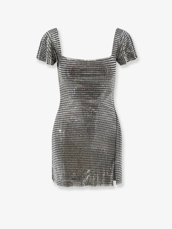 SELF-PORTRAIT Short Tulle Dress With Rhinestones - Gray