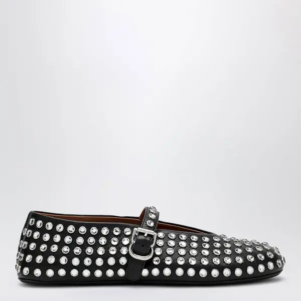 Alaïa Leather Ballerina With Crystals - Black