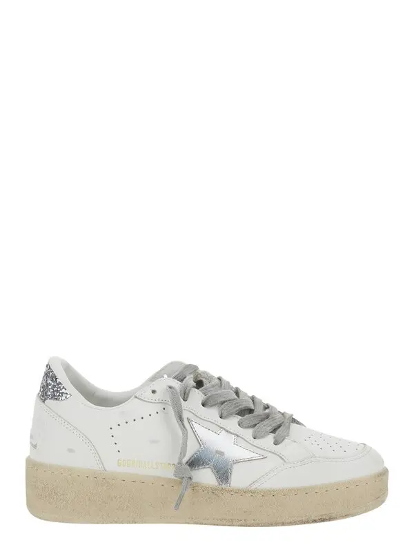 GOLDEN GOOSE Ballstar 2' Sneaker With Star Patch With Glitter And Glitter Heel And Logo Lettering In Leather - White