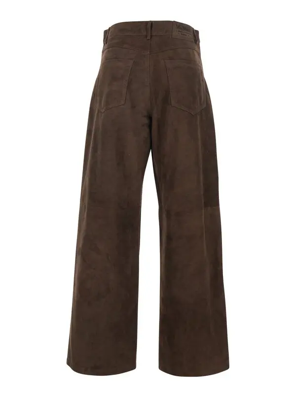 Max Mara S 'fulmine' Brown Pants With Logo Patch On The Rear In Suede - Multicolor