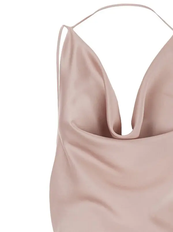Andamane Long Dress 'vera' With Draped Neckline And Front Vent In Pink Fabric For - Multicolor