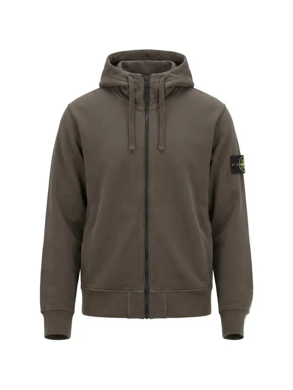 Stone Island Oversized Organic Cotton Fleece Zip-up Hoodie With Pockets - Gray