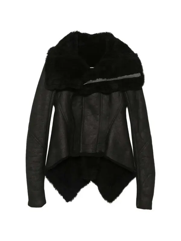 Rick Owens Naska Asymmetric Jacket With Shearling Trim - Black