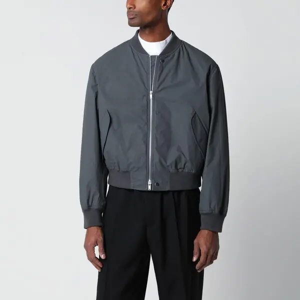 JIL SANDER Grey Cotton Zip-up Bomber Jacket - Gray